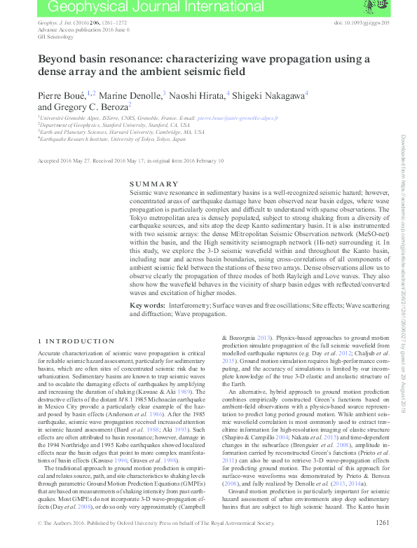 (PDF) Beyond basin resonance: characterizing wave propagation using a dense array and the ...