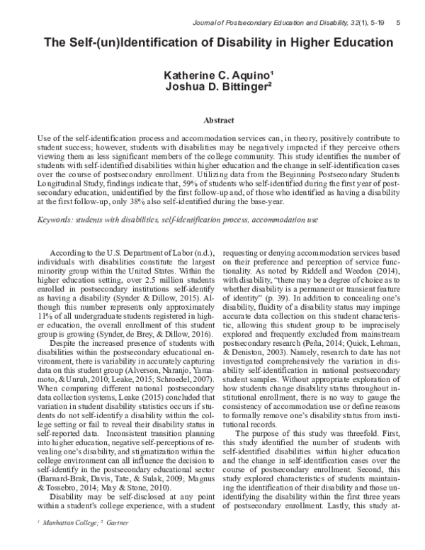(PDF) The Self-(un)Identification of Disability in Higher Education