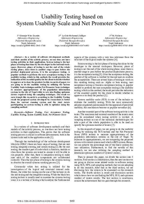 (PDF) Usability Testing based on System Usability Scale and Net ...