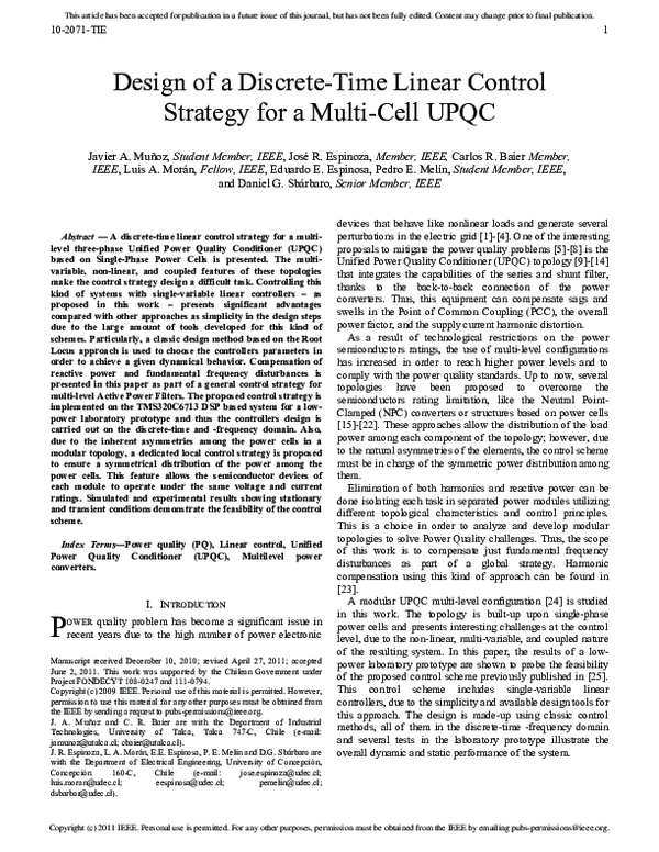 (PDF) Design of a Discrete-Time Linear Control Strategy for a Multi-Cell UPQC