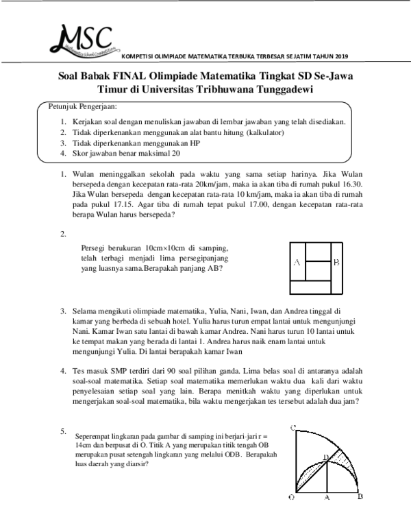 (DOC) Soal Babak FINAL Olimpiade Matematika Tingkat SD Se-Jawa Timur di ...