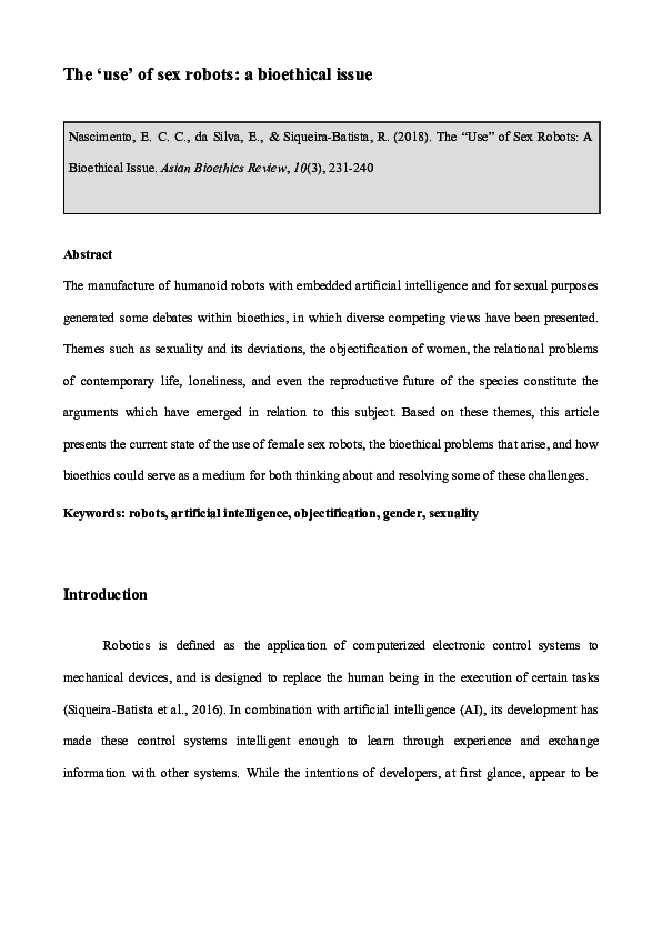 Pdf Sex Robots Bioethics Elen Nas And Elen Nas