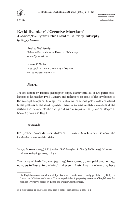 (PDF) Evald Ilyenkov’s “Creative Marxism”