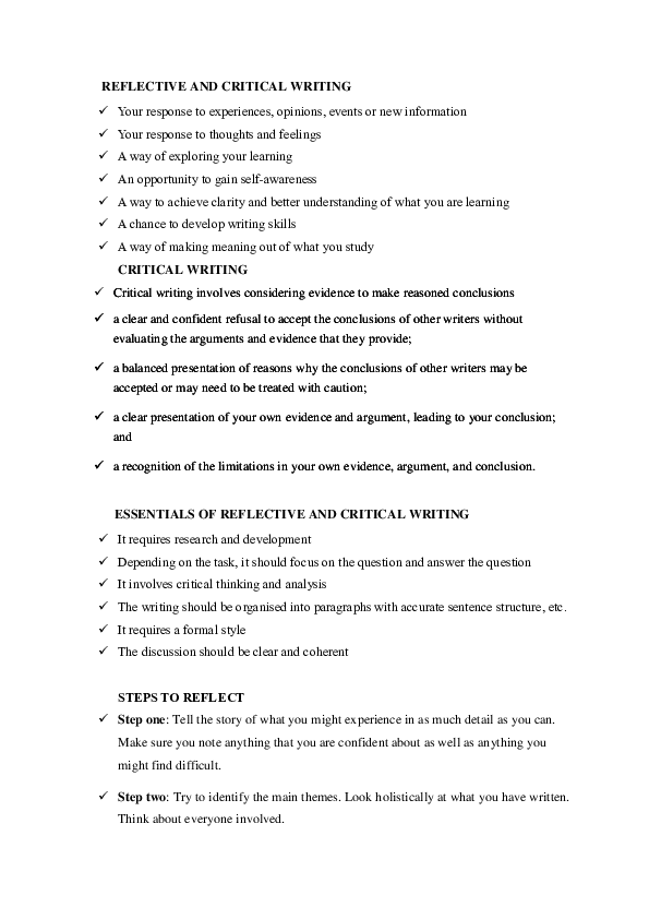 (DOC) REFLECTIVE AND CRITICAL WRITING