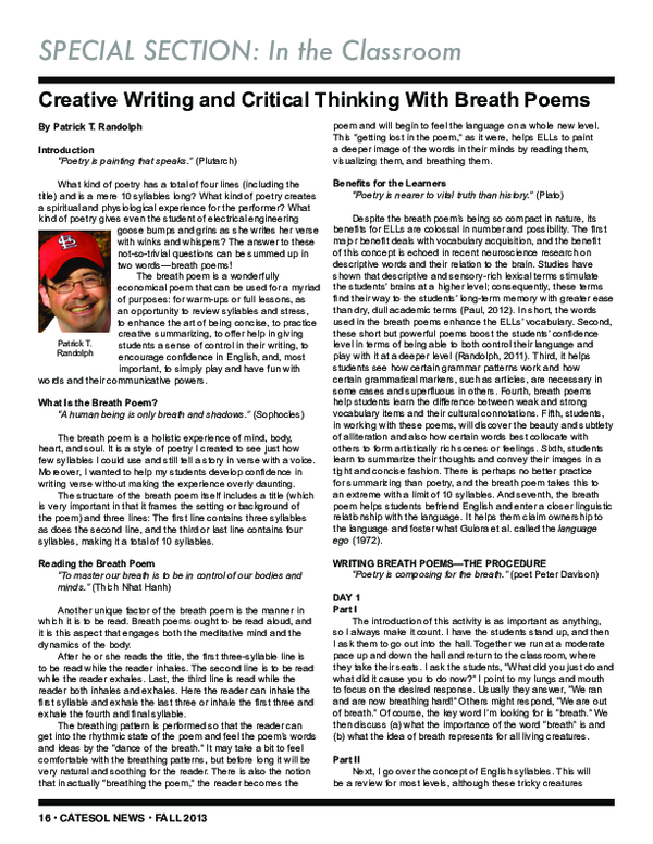 (PDF) Creative Writing and Critical Thinking With Breath Poems