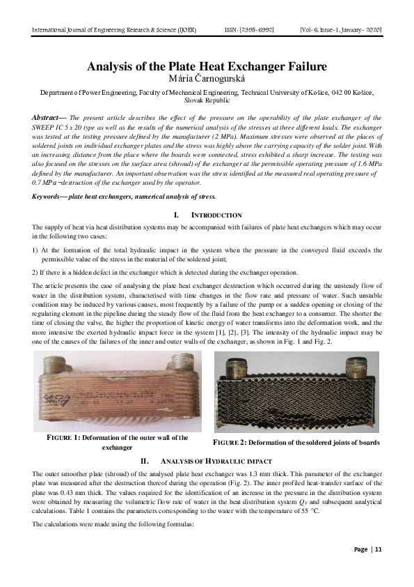 (PDF) Analysis of the Plate Heat Exchanger Failure