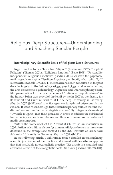 (PDF) Religious Deep Structures-Understanding and Reaching Secular People