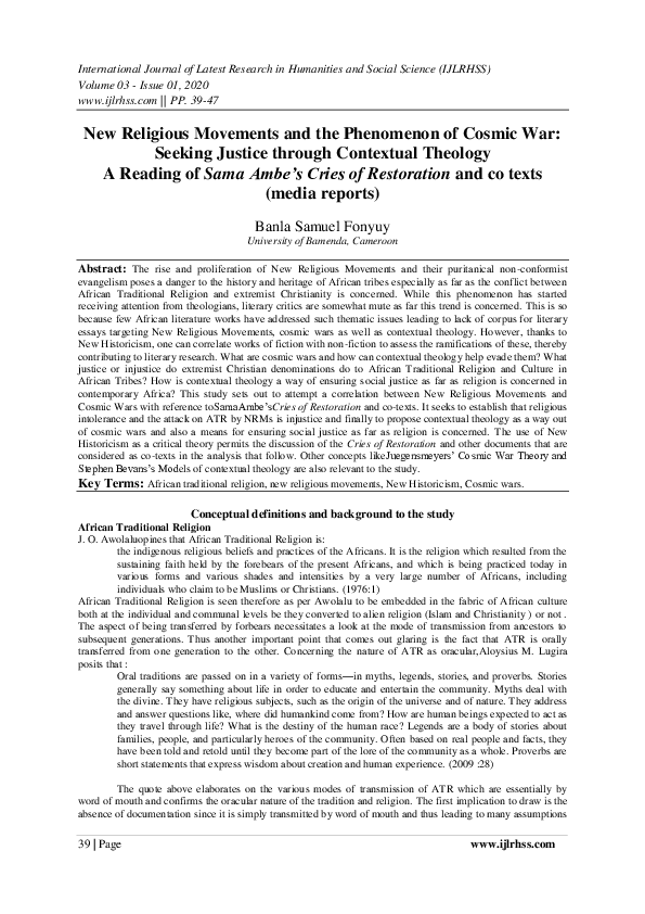 (PDF) New Religious Movements and the Phenomenon of Cosmic War: Seeking ...