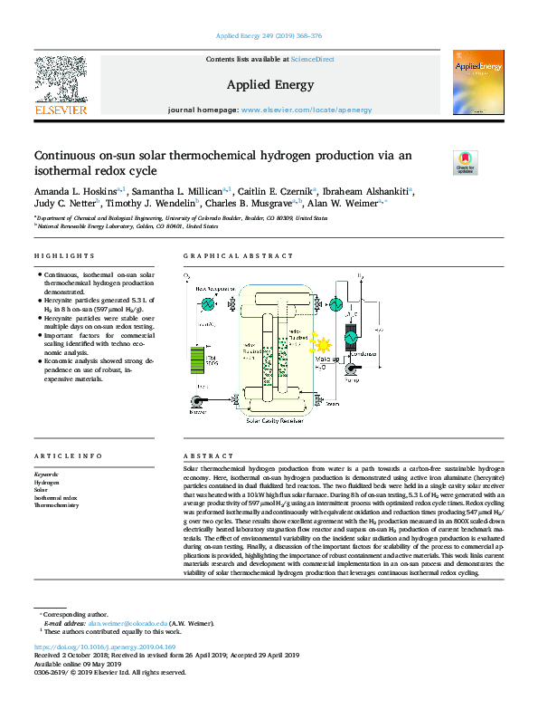 (PDF) Continuous on-sun solar thermochemical hydrogen production via an ...