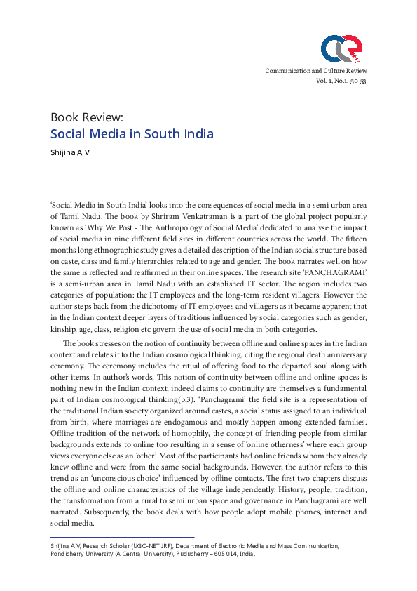 (PDF) Book Review: Social Media in South India