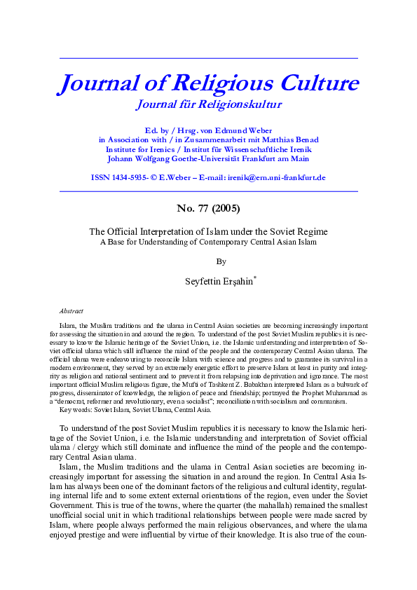 (PDF) The Official Interpretation of Islam under the Soviet Regime