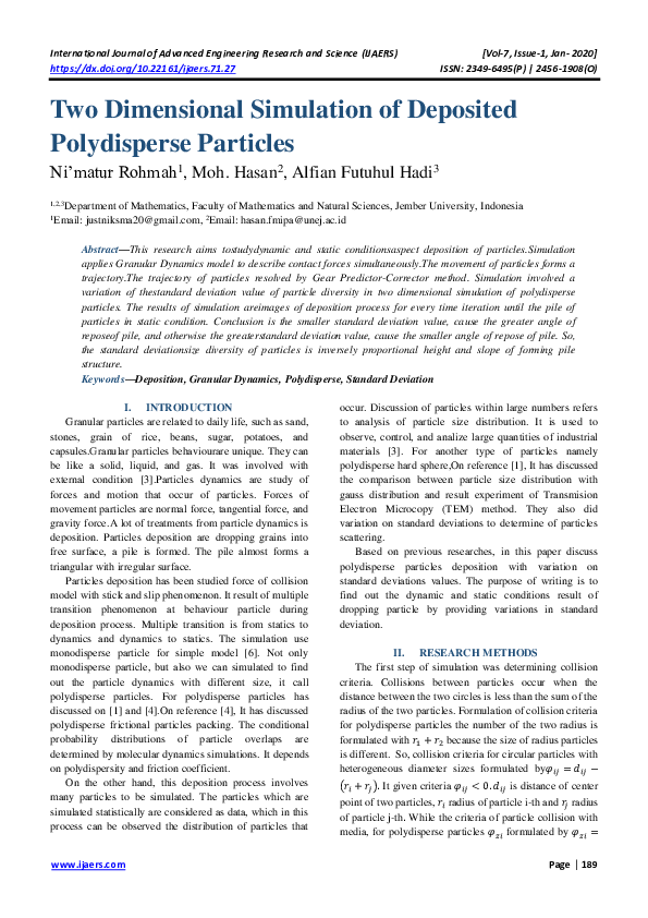 (PDF) Two Dimensional Simulation of Deposited Polydisperse Particles
