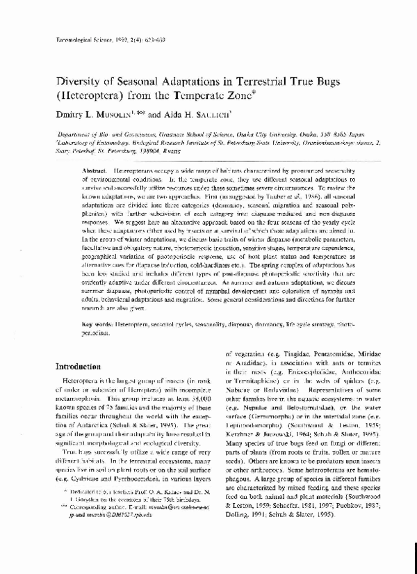 (PDF) Diversity of seasonal adaptations in terrestrial true bugs ...