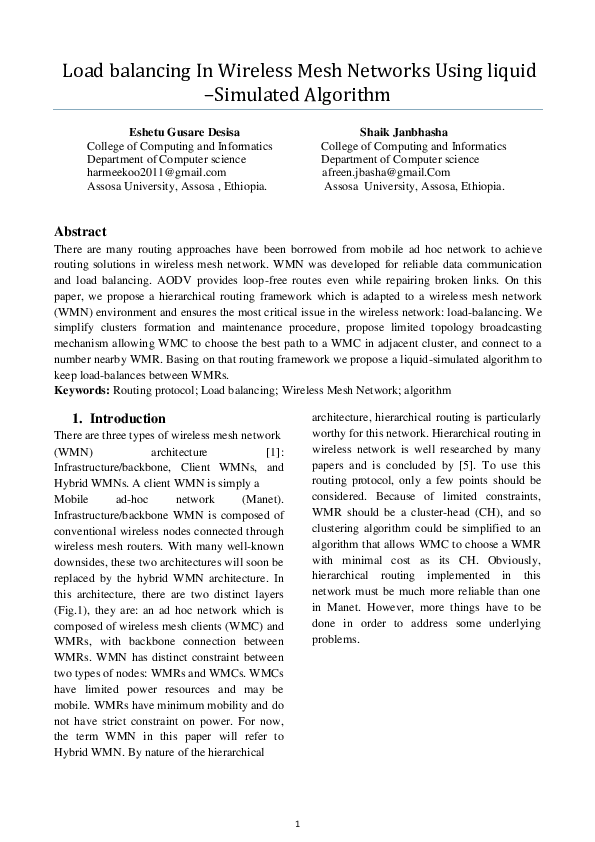 Pdf Load Balancing In Wireless Mesh Networks Using Liquid Simulated Algorithm