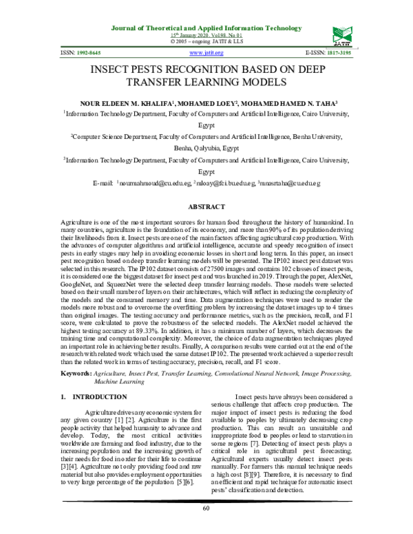 (PDF) INSECT PESTS RECOGNITION BASED ON DEEP TRANSFER LEARNING MODELS