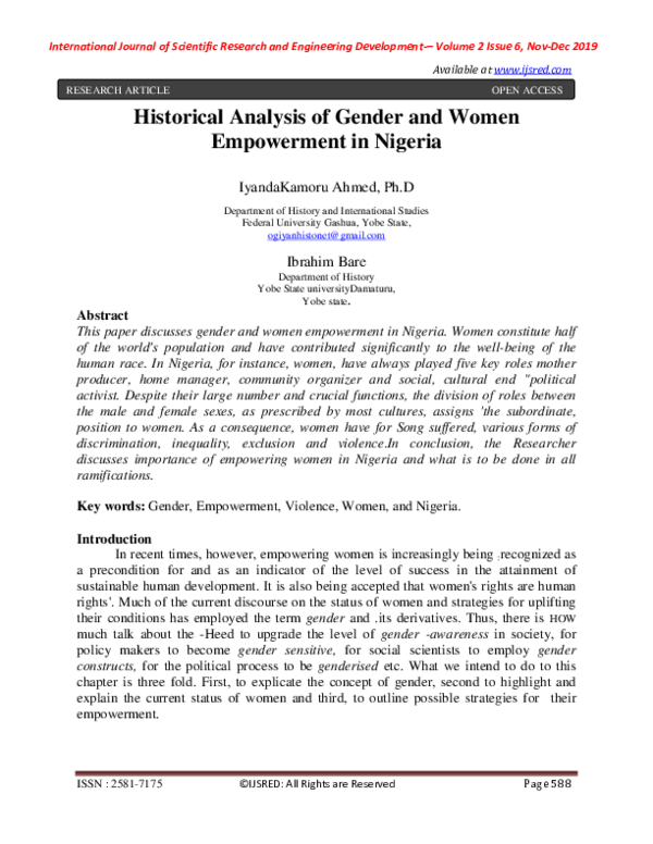 (PDF) Historical Analysis of Gender and Women Empowerment in Nigeria