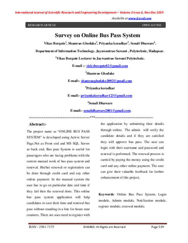 (PDF) Survey on Online Bus Pass System