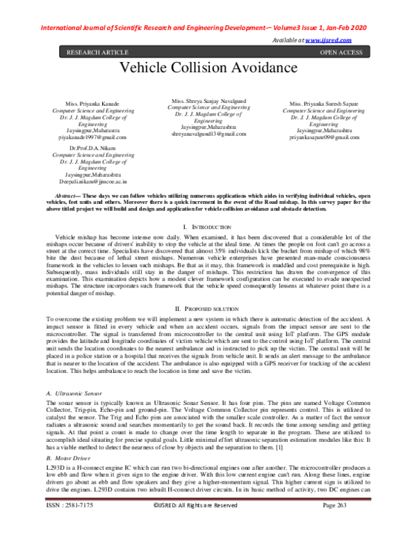 (PDF) Vehicle Collision Avoidance