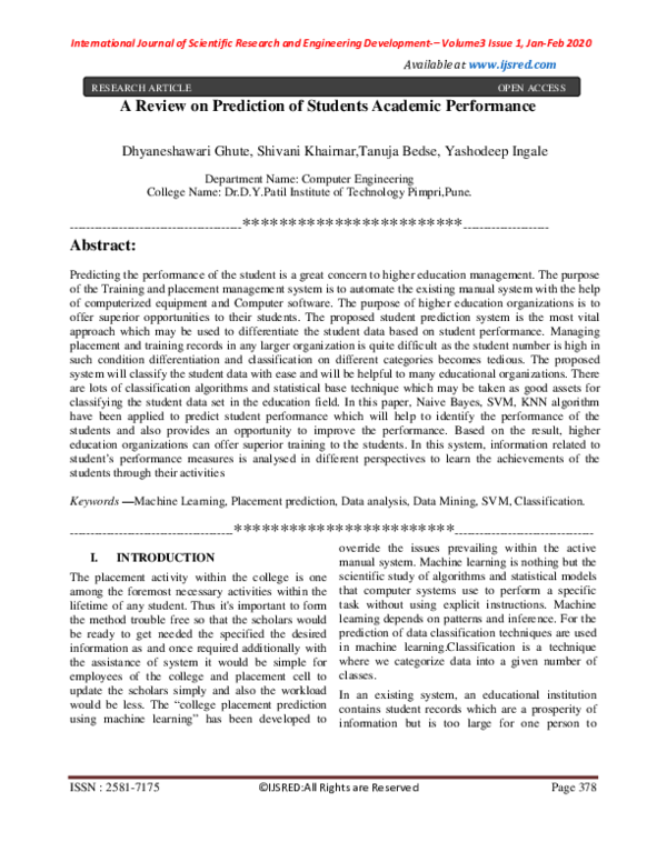 (PDF) A Review on Prediction of Students Academic Performance