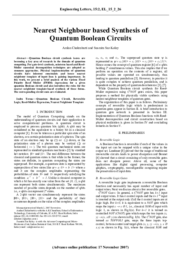 (PDF) Nearest neighbour based synthesis of quantum Boolean circuits
