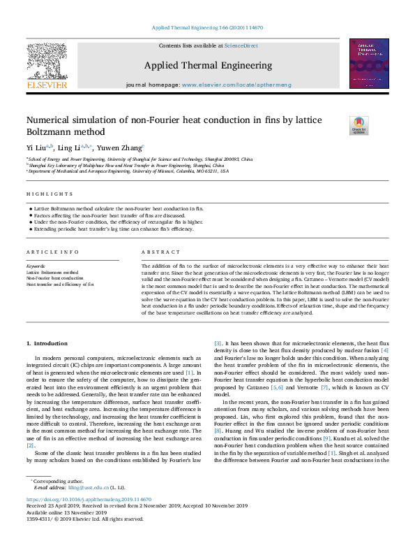 Pdf Numerical Simulation Of Non Fourier Heat Conduction In Fins By