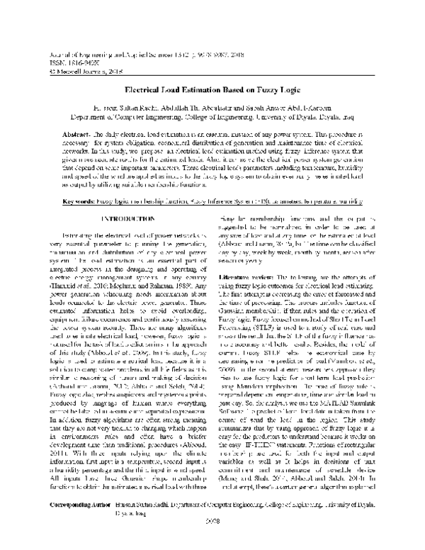 Pdf Electrical Load Estimation Based On Fuzzy Logic