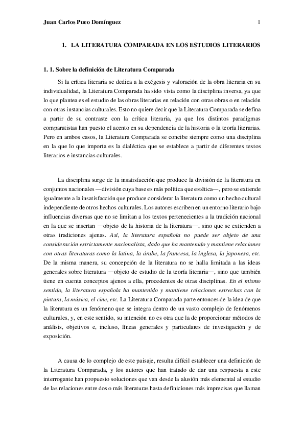 (PDF) 1. La literatura comparada en los estudios literarios