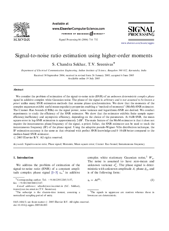 Pdf Signal To Noise Ratio Estimation Using Higher Order Moments 
