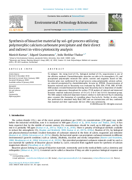 Pdf Synthesis Of Bioactive Material By Sol Gel Process Utilizing