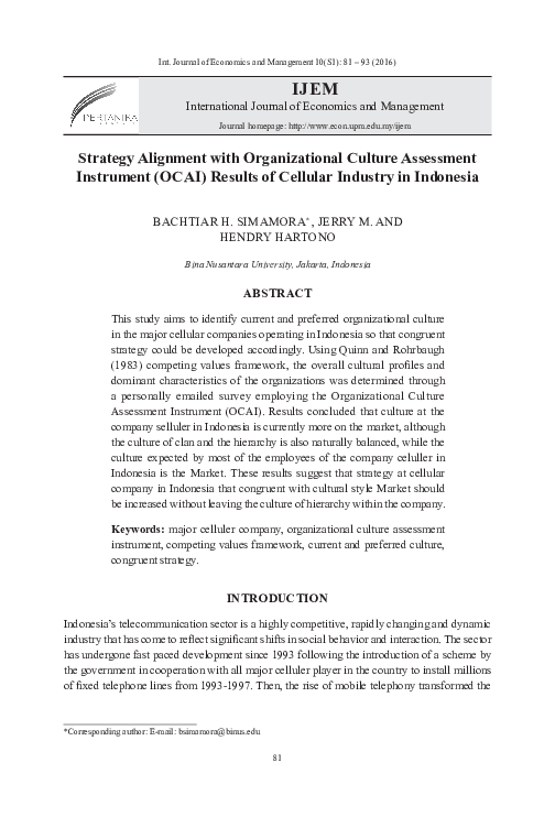 (PDF) Strategy Alignment with Organizational Culture Assessment ...