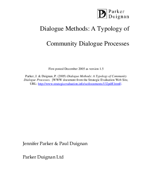 (PDF) Dialogue Methods: A Typology of Community Dialogue Processes