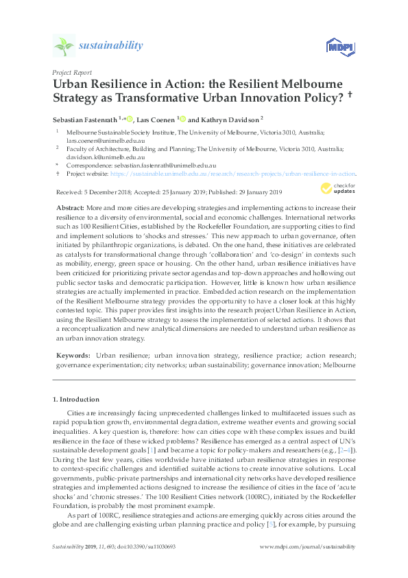 (PDF) Urban Resilience in Action: the Resilient Melbourne Strategy as ...