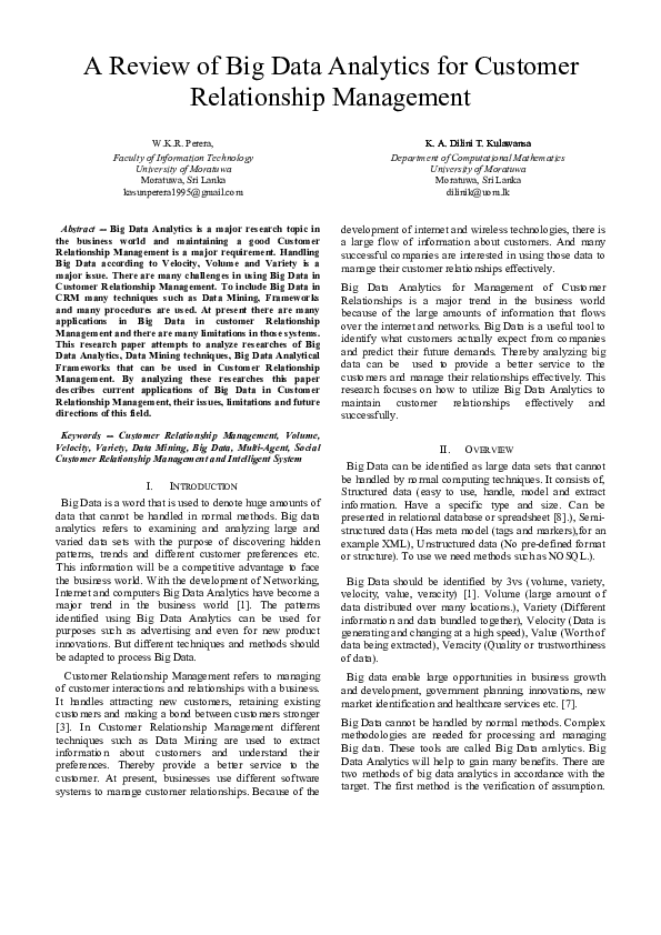 (PDF) A Review of Big Data Analytics for Customer Relationship Management