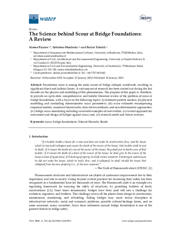 (PDF) The Science behind Scour at Bridge Foundations: A Review