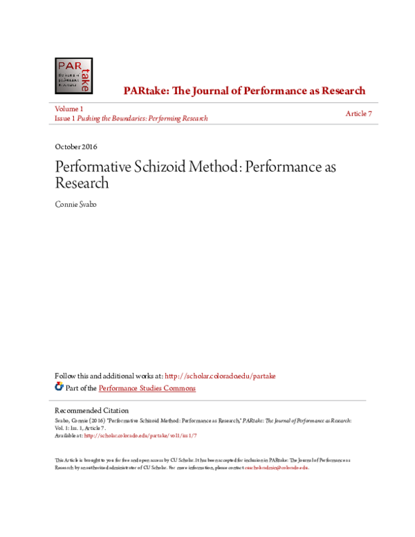 (PDF) Performative Schizoid Method: Performance as Research