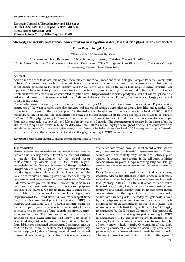 (PDF) Microalgal diversity and arsenic concentration in irrigation ...
