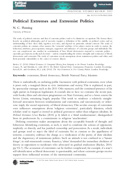(PDF) Political Extremes and Extremist Politics