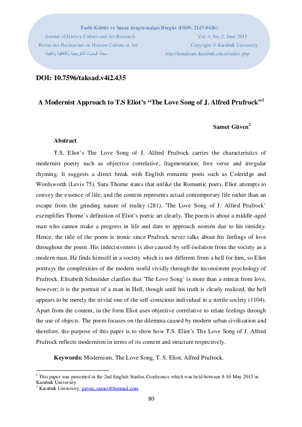 (PDF) A Modernist Approach to T.S Eliot’s “The Love Song of J. Alfred ...