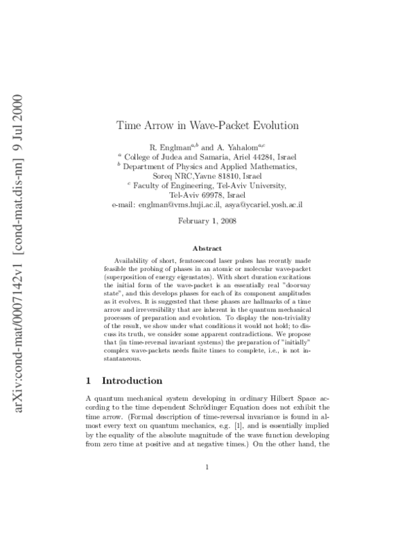 (PDF) TIME ARROW IN WAVE-PACKET EVOLUTION