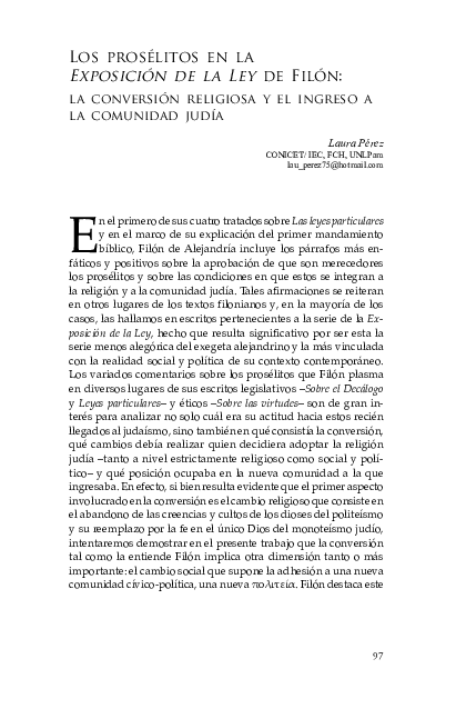 (PDF) Los prosélitos en la Exposición de la Ley de Filón: la conversión ...