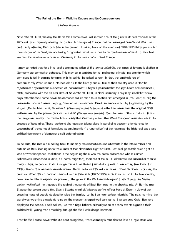 (PDF) The Fall of the Berlin Wall. Its Causes and Consequences