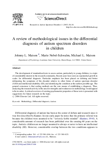 (PDF) A review of methodological issues in the differential diagnosis ...