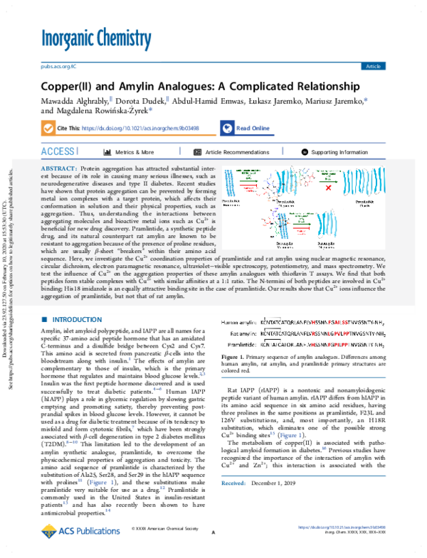 (PDF) Copper(II) and amylin analogues: A complicated relationship