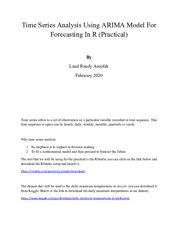 Pdf Time Series Analysis Using Arima Model For Forecasting In R