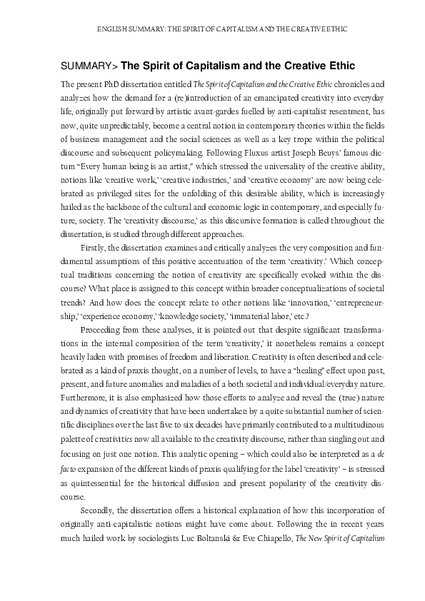 (PDF) The Spirit of Capitalism and the Creative Ethic (dissertation ...