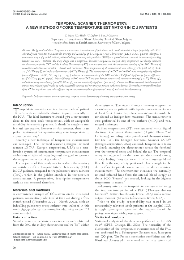 Pdf Temporal Scanner Thermometry A New Method Of Core Temperature