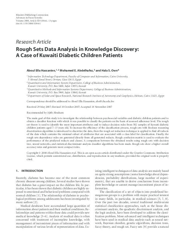 (PDF) Rough sets data analysis in knowledge discovery: a case of kuwaiti diabetic children patients