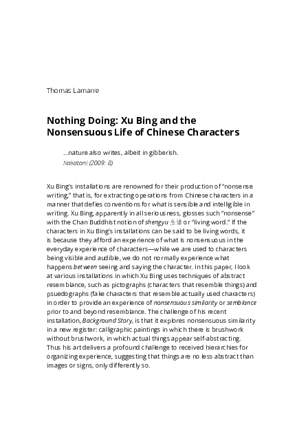 (PDF) Nothing Doing: Xu Bing and the Nonsensuous Life of Chinese Characters