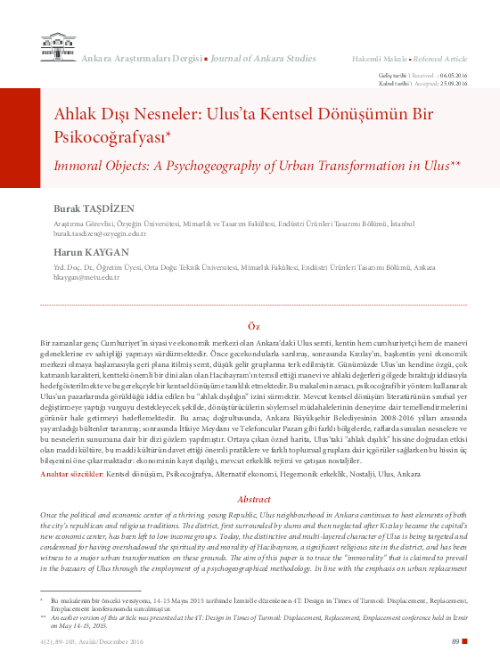 (PDF) 2016. "Ahlak Dışı Nesneler: Ulus’ta Kentsel Dönüşümün Bir ...