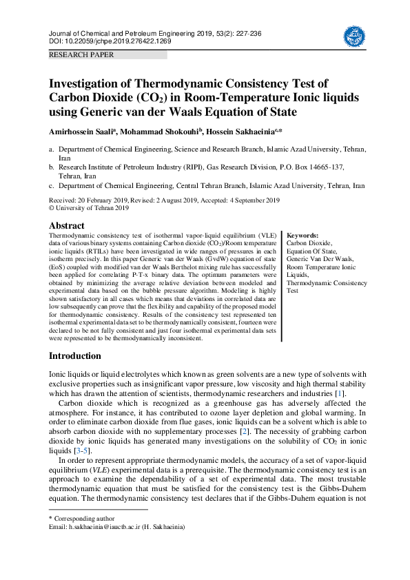 (PDF) Investigation of Thermodynamic Consistency Test of Carbon Dioxide ...
